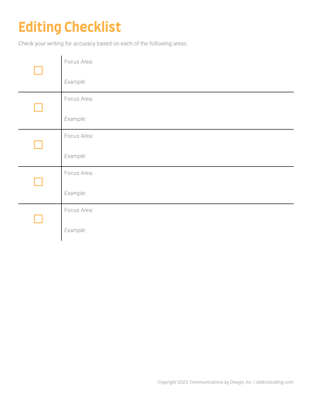 Editing Checklist Communications By Design